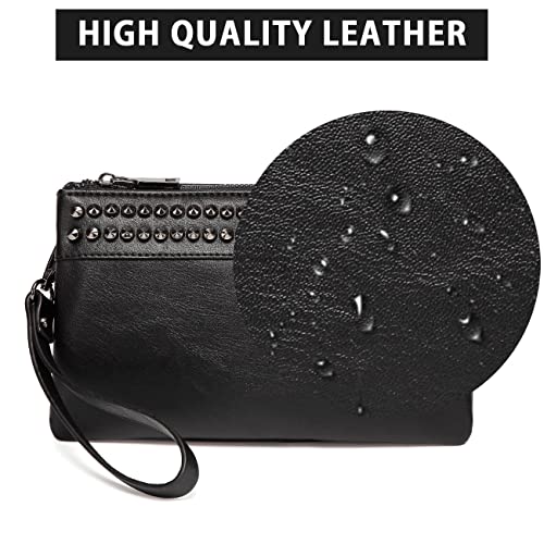 VASCHY Wristlet Clutch Purses, SAC Large Studs Soft Faux Leather Crossbody Evening Clutch Wallet for Women Black