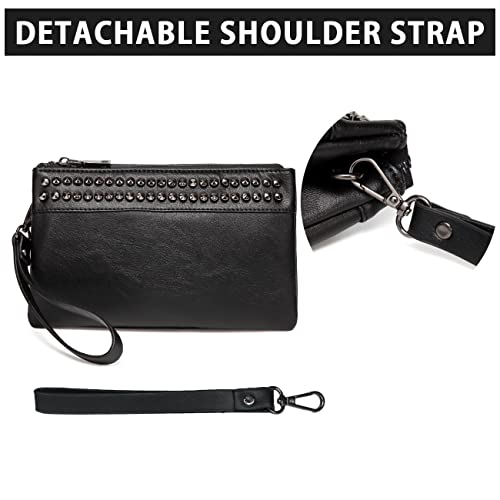 VASCHY Wristlet Clutch Purses, SAC Large Studs Soft Faux Leather Crossbody Evening Clutch Wallet for Women Black