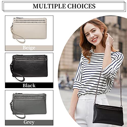 VASCHY Wristlet Clutch Purses, SAC Large Studs Soft Faux Leather Crossbody Evening Clutch Wallet for Women Black