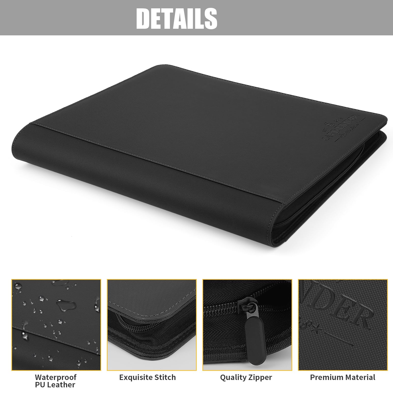 Toploader Binder,Toploader Hard Cases, 9-Pocket Pages Sleeves Hold up 288 Cards.Toploader Card Binder with Sleeves for “3×4” rigid，Card Holder(black)