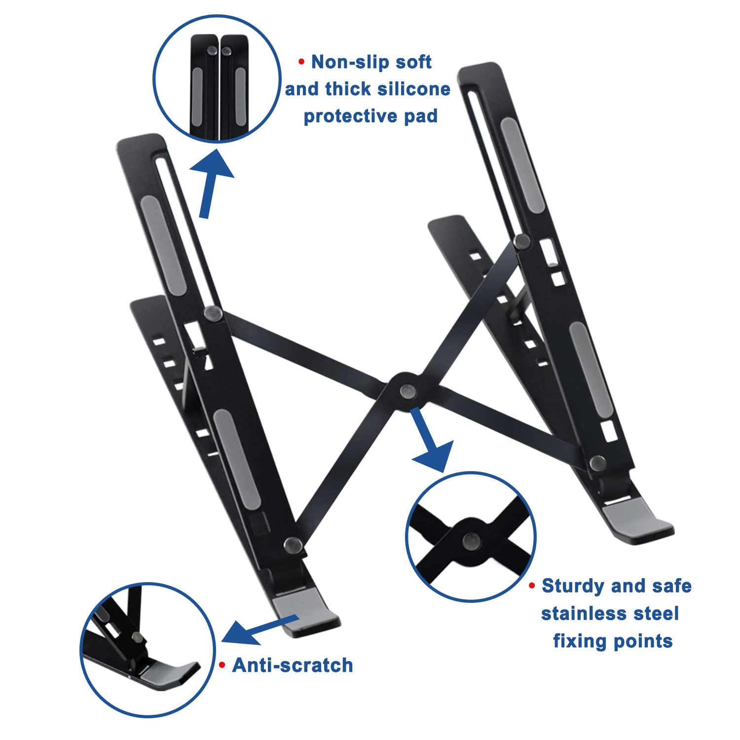 EMOME Laptop Stand for Desk Black, Adjustable Height Multi-Angle Stand, Portable Foldable Laptop Holder for Smaller Than 16 inches Computer Stand