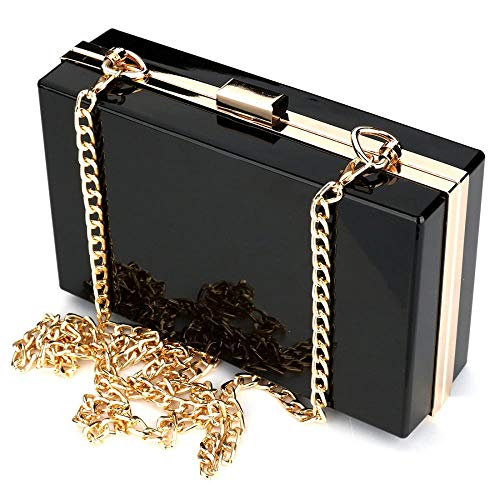 Women Cute Clear Acrylic Box Clutch Bag Transparent Approved Crossbody Purse Evening Bag Shoulder Clutch (Black)