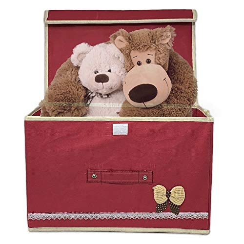 Storage Box Foldable Storage Bin with Lid and Handle ā Collapsible Red Containers for Organizing Toys Closets Bedroom Clothes Shoes