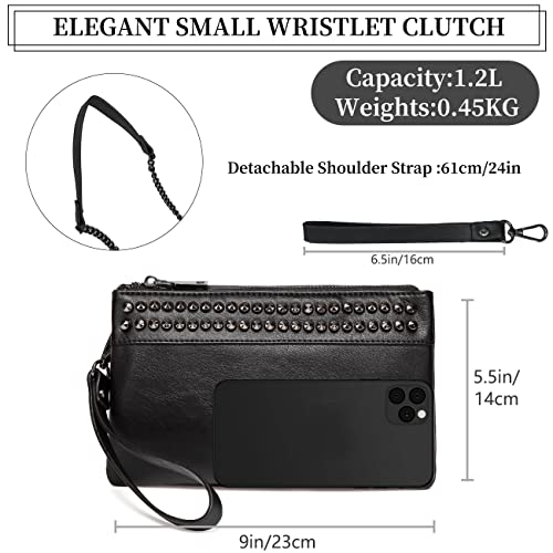 VASCHY Wristlet Clutch Purses, SAC Large Studs Soft Faux Leather Crossbody Evening Clutch Wallet for Women Black