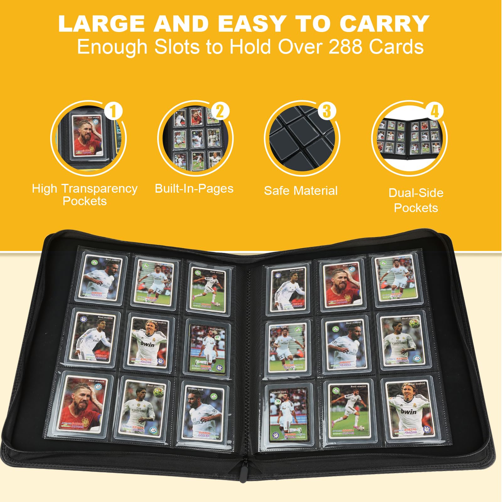Toploader Binder,Toploader Hard Cases, 9-Pocket Pages Sleeves Hold up 288 Cards.Toploader Card Binder with Sleeves for “3×4” rigid，Card Holder(black)