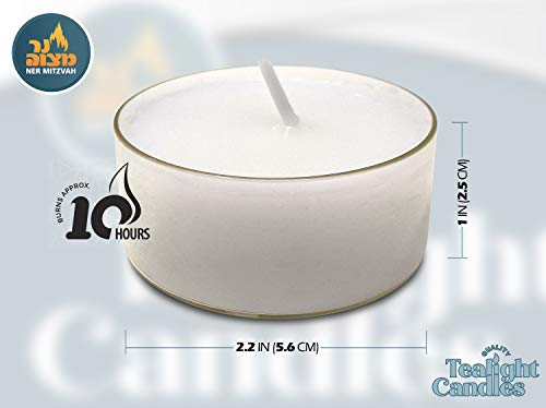 Ner Mitzvah Tea Light Candles - 16 Pack - White Unscented Tealight Candles - Long Burning - 10 Hours
