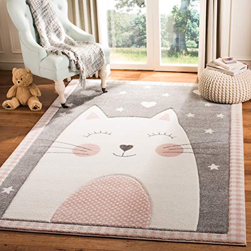 SAFAVIEH Carousel Kids Collection 5'3" x 7'6" Pink / Grey CRK134P Cat Nursery Playroom Area Rug