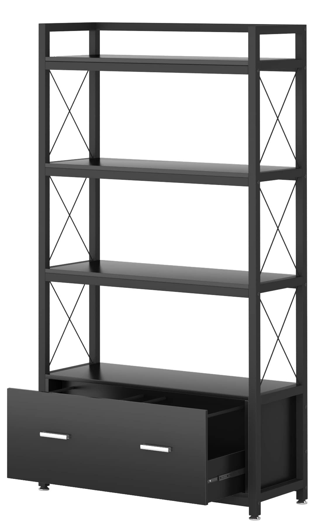 File Cabinet with Drawer, Vertical Lateral Filing Cabinet, Free Standing Storage Cabinet, Letter Size/A4 Size File Cabinet with Storage Shelves for Home Office, Black