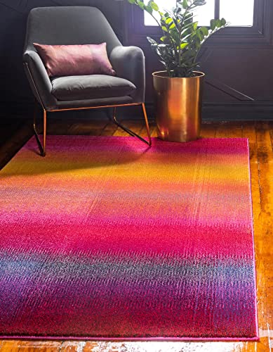 Unique Loom Estrella Collection, Gradient, Sunset, Abstract, Bright Colors Area Rug, 7 x 10 ft, Pink/Gold