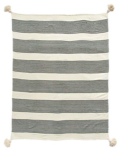 Creative Co-Op Cream Cotton & Chenille Woven Black Stripes & Tassels Blankets and Throws