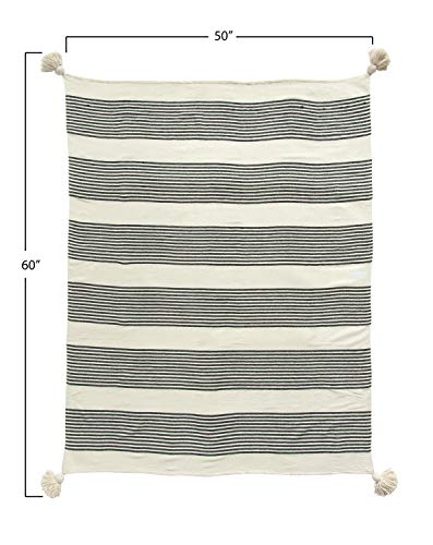 Creative Co-Op Cream Cotton & Chenille Woven Black Stripes & Tassels Blankets and Throws