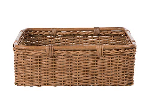 Kouboo Decorative Wide Storage and Shelf Basket in Half Wicker and Rattan with Cut-Out Handles, One Size, Caramel Brown