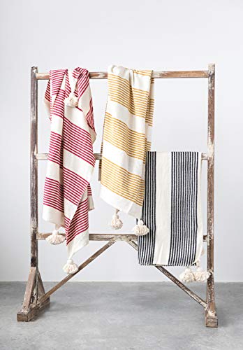 Creative Co-Op Cream Cotton & Chenille Woven Black Stripes & Tassels Blankets and Throws
