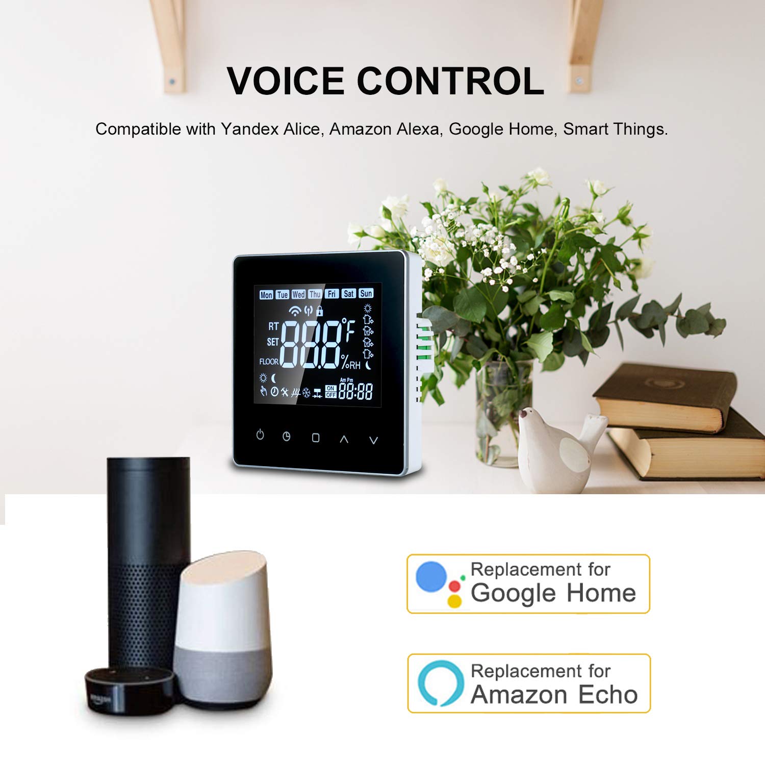 Smart Thermostat, Alexa Thermostats for home, LCD Touch-screen Programmable Thermostat with Water Heating, 3A Digital Temperature Controller for Home School Office Hotel