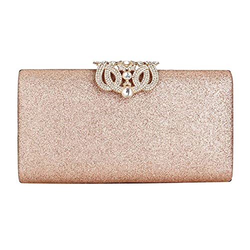 Women Evening Clutch Bag Leather Sparkling Designer Handbag Purse for Wedding Party (Rose gold)