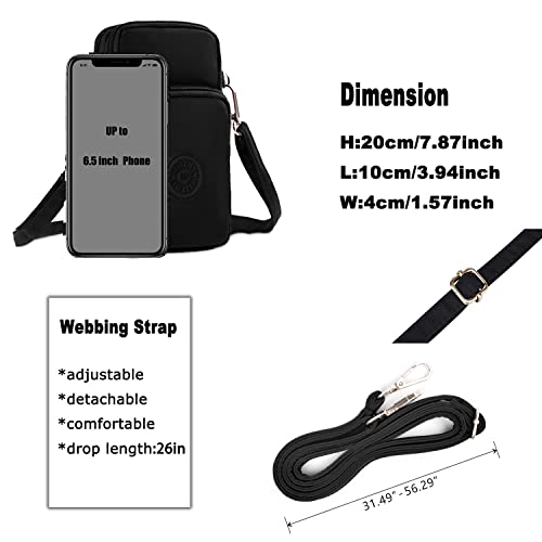 WITERY Waterproof Nylon Cute Crossbody Cell Phone Purse Smartphone Wallet Bag for Women Teen Grils
