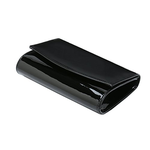 CHARMING TAILOR Patent Leather Flap Clutch Classic Elegant Evening Bag Chic Dress Purse (Black)