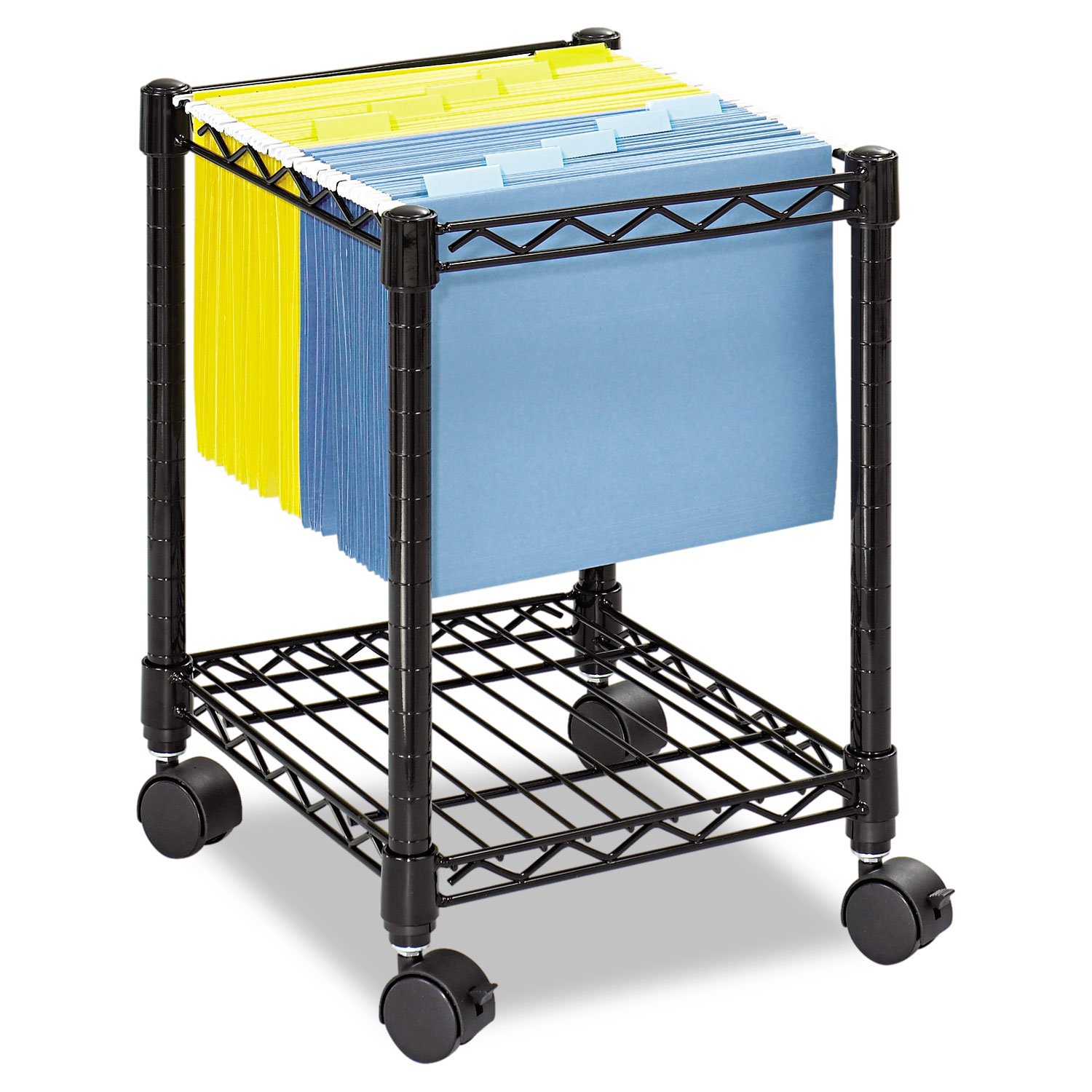 Safco Products 5277BL Compact Mobile File Cart for Letter or Legal Size Folders (Sold Separately), Black, 14"D x 15.5"W x 19.75"H