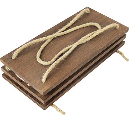 Greenco Decorative Rustic Jute Rope Wall Hanging Floating Shelves, Distressed Wood, 3 Tier .