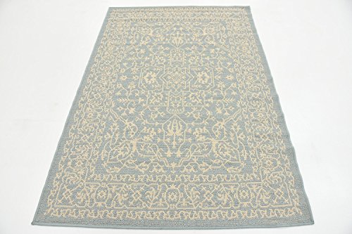 Unique Loom Botanical Collection Bohemian, Abstract, Traditional, Indoor and Outdoor Area Rug, 4' 0" x 6' 0", Light Blue/Beige