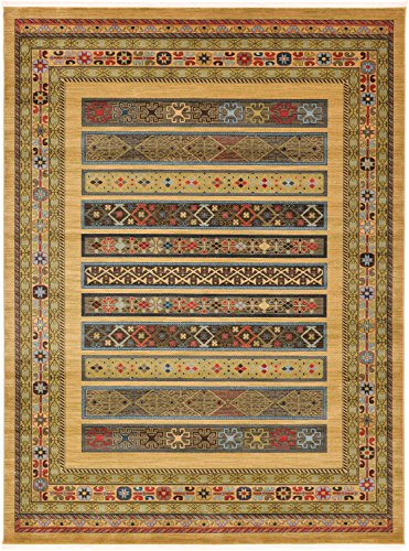 Unique Loom Fars Collection Modern Classic Tribal Inspired Design with Border Area Rug, Rectangular 9' 0" x 12' 0", Tan/Light Blue