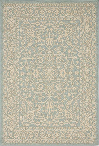 Unique Loom Botanical Collection Bohemian, Abstract, Traditional, Indoor and Outdoor Area Rug, 4' 0" x 6' 0", Light Blue/Beige