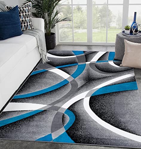 Persian Area Rugs 2305 Turquoise White 6 x 9 Modern Abstract Area Rug Carpet