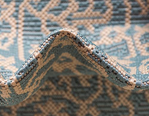 Unique Loom Botanical Collection Bohemian, Abstract, Traditional, Indoor and Outdoor Area Rug, 4' 0" x 6' 0", Light Blue/Beige