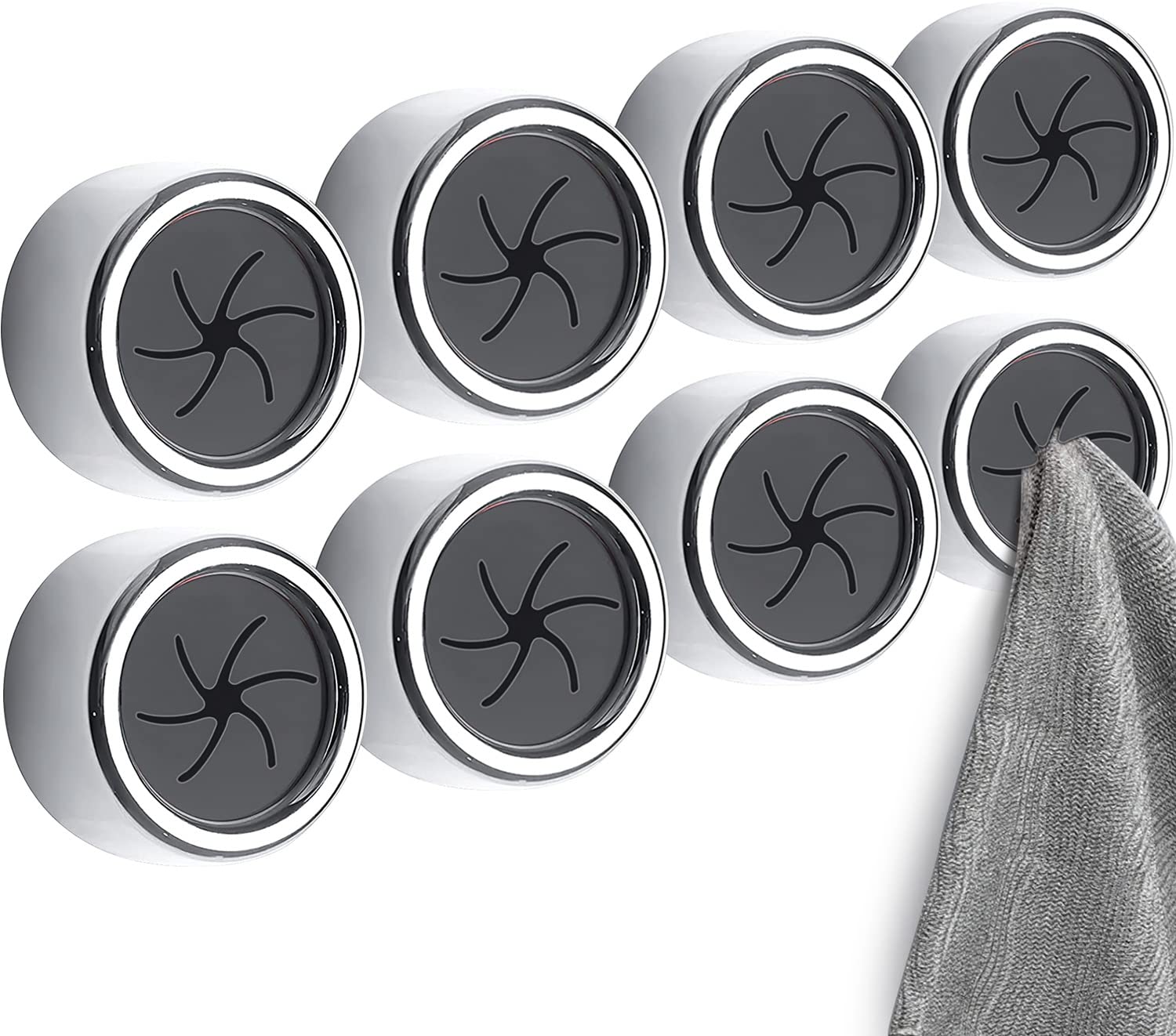 Eiqer 8 Pack Kitchen Towel Holder, Self Adhesive Wall Dish Towel Hook, Round Wall Mount Towel Holder for Bathroom, Kitchen and Home, Wall, Cabinet, Garage, No Drilling Required