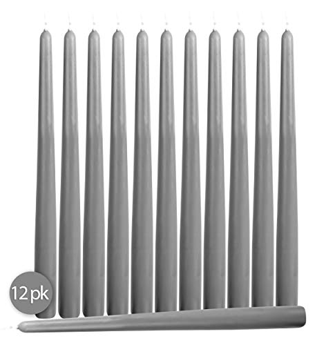 12 Pack Tall Taper Candles - 10 Inch Dark Grey Dripless, Unscented Dinner Candle - Paraffin Wax with Cotton Wicks - 8 Hour Burn Time