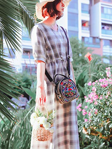 Embroidery Canvas Shoulder Bag Women Vintage Boho Mini Crossbody Bag Handbag Cell Phone Pouch (Red)