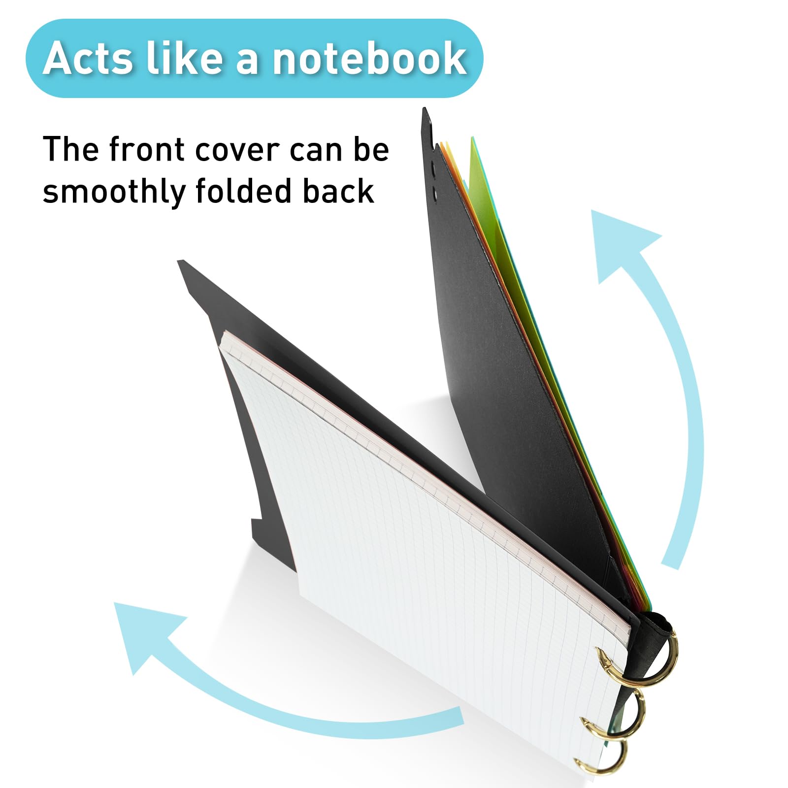 INFUN All-in-One Notebook Binder,Refillable Binder Notebook 1 inch, 3 Ring Binder with 5 Colored Movable Subject Dividers, One Plastic Inner Binder Pocket - Black
