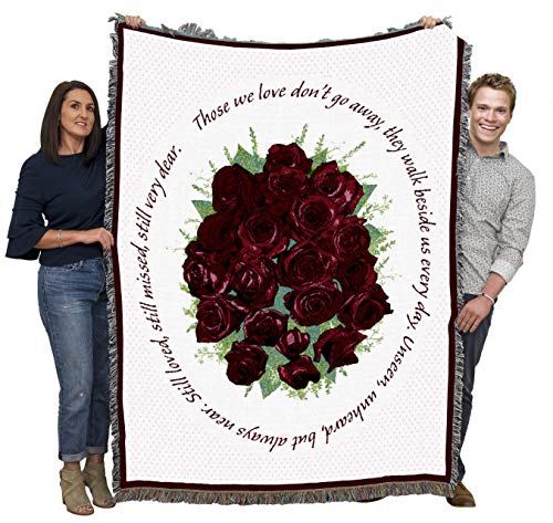 Pure Country Weavers Bundle of Red Roses Blanket - Those We Love Don't Go Away Blanket - Sympathy Bereavement Gift Tapestry Throw Woven from Cotton - Made in The USA (72x54)