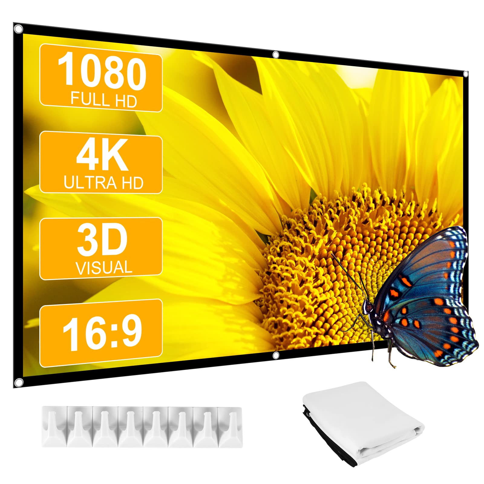 USSUNNY 100 inch Projector Screen 16:9 Foldable Portable Projector Movies Screen for Office Home Theater Outdoor Indoor Support Double Sided Projection Screen Movie Screens for Projectors Outdoor