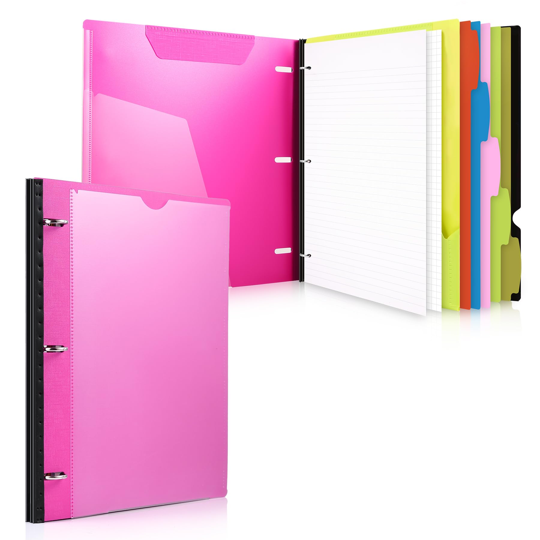 WOT I All-in-one Telescoping Binder Notebook, Refillable 3 Ring Binder with Customized Front Cover+Catalog Back Pocket+5 Subject Dividers+Movable Pocket Folder+60 Sheets Notepaper, Pink