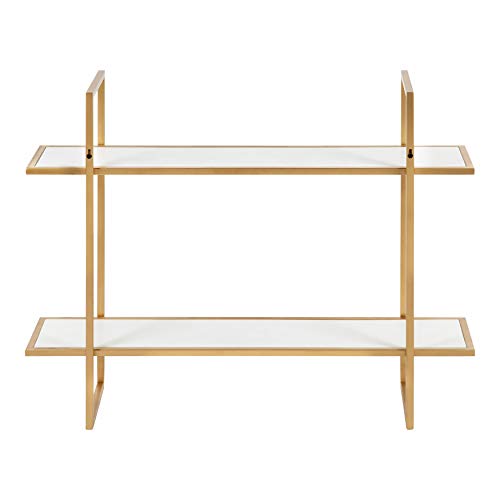 Kate and Laurel Leigh Wood and Metal Wall Shelf, 30" x 24", White and Gold, Unique Modern Glam Home Decor with Efficient Storage Shelves for Smaller Spaces