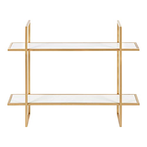 Kate and Laurel Leigh Wood and Metal Wall Shelf, 30" x 24", White and Gold, Unique Modern Glam Home Decor with Efficient Storage Shelves for Smaller Spaces