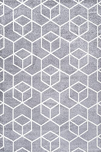 JONATHAN Y SEU101F-5 Tumbling Blocks Modern Geometric Indoor Area-Rug Contemporary Casual Easy-Cleaning Bedroom Kitchen Living Room Non Shedding, 5 X 8, Gray/White