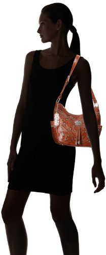American West Lady Lace Zip Top Everyday Shoulder Bag,Mocha Tan/Turquoise,One Size
