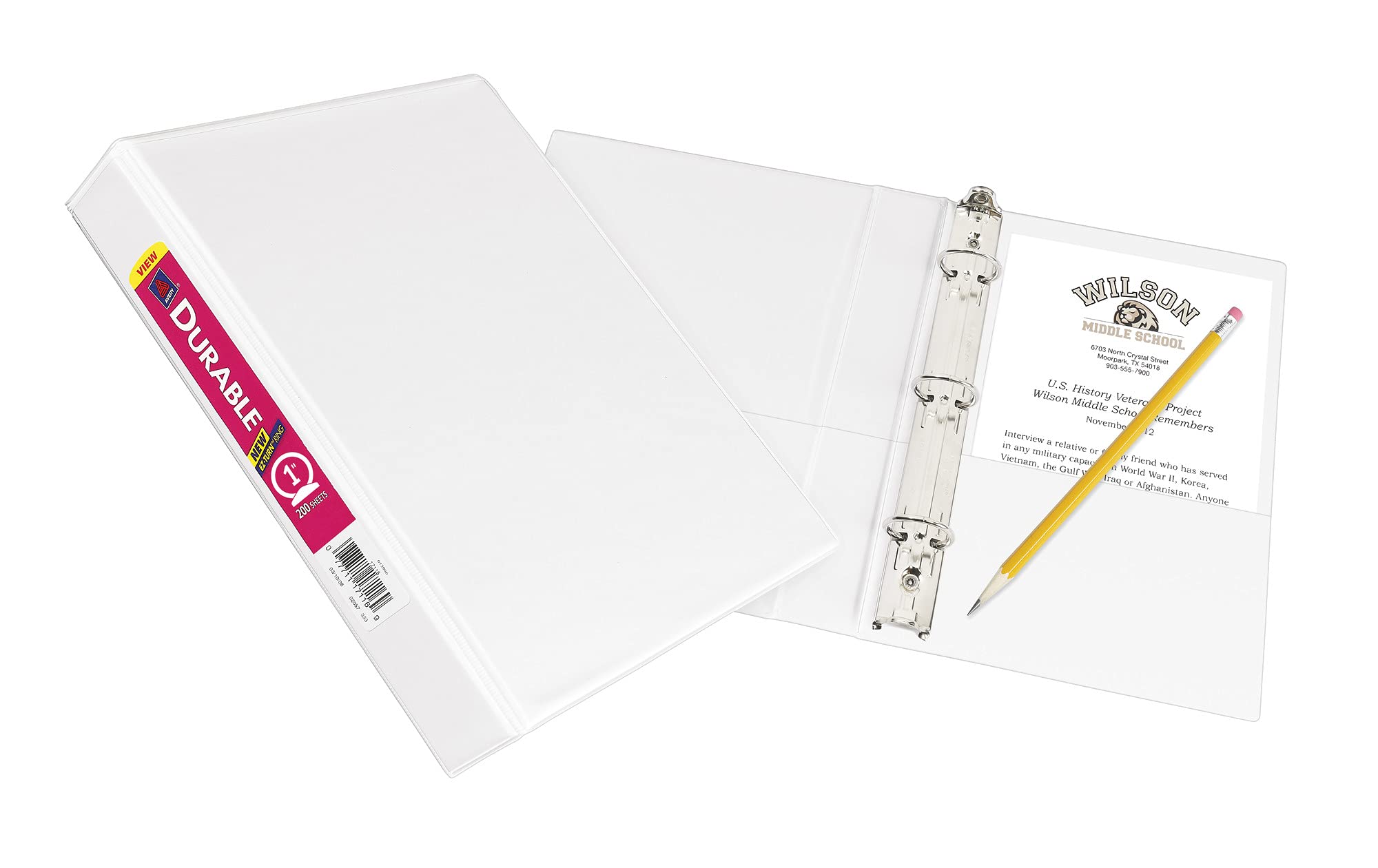 Avery Mini Durable View 3 Ring Binder, 1 Inch Round Rings, 1 White Binder (17116)