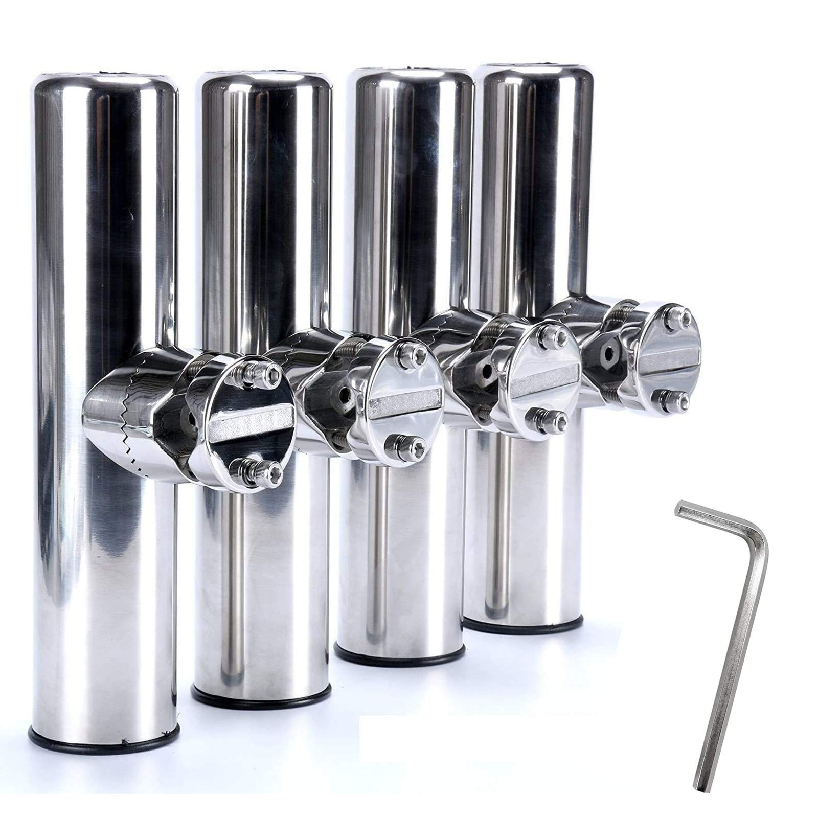Amarine Made 4Pcs Marine Grade Stainless Steel Rail Mounted Clamp on Fishing Rod Holder for Rails 1" to 1-1/4"