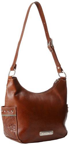American West Lady Lace Zip Top Everyday Shoulder Bag,Mocha Tan/Turquoise,One Size