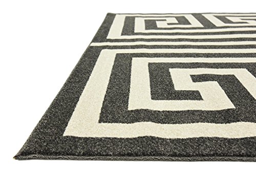 Unique Loom Athens Collection Classic Geometric Modern Border Design Area Rug, 7 ft x 10 ft, Black/Beige