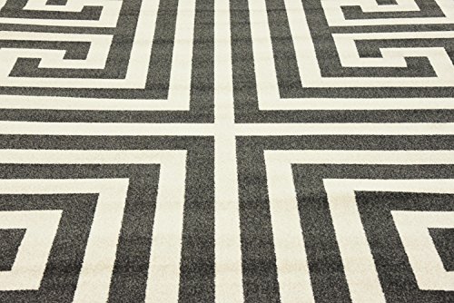 Unique Loom Athens Collection Classic Geometric Modern Border Design Area Rug, 7 ft x 10 ft, Black/Beige