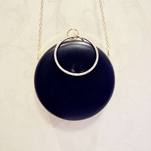missfiona Womens Round Clutch Circle Evening Handbag Jeweled Top Handle Party Bag(Black Gold)