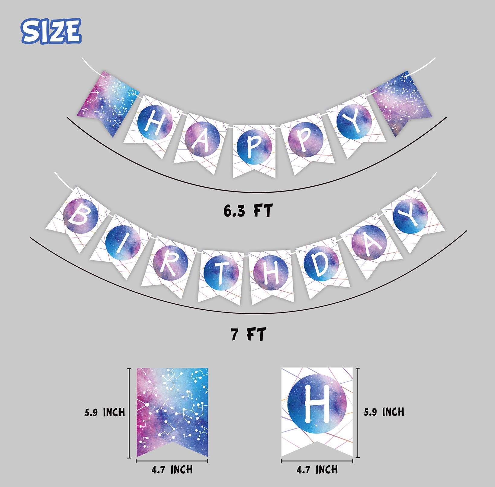 Pre-Strung Galaxy Stars Sky Birthday Banner, Ready to Hang Universe Space Bday Party Sign, Nebula Bunting
