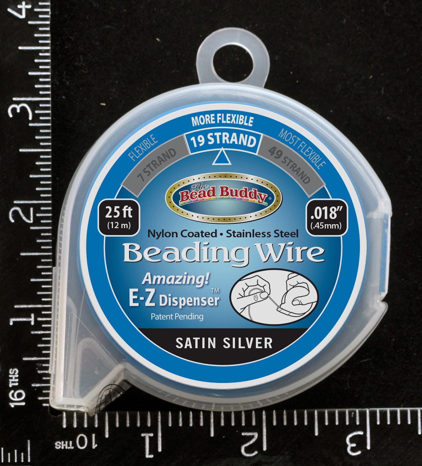 Bead Buddy 19 Strand Beading Wire, Satin Silver 25ft 0.18"