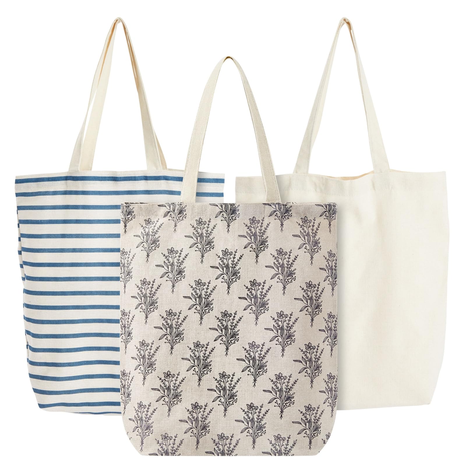 Juvale 3 Pack Small Reusable Tote Bags for Women, Canvas Cloth Bags for Shopping, 3 Designs (15 x 16.5 In)