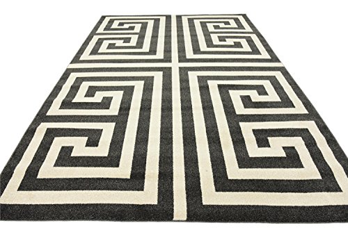Unique Loom Athens Collection Classic Geometric Modern Border Design Area Rug, 7 ft x 10 ft, Black/Beige