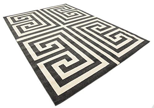 Unique Loom Athens Collection Classic Geometric Modern Border Design Area Rug, 7 ft x 10 ft, Black/Beige